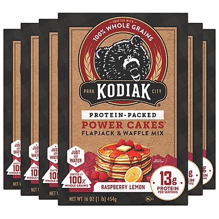 6-Pack 16-Ounce Kodiak Cakes Power Cakes High Protein Pancake & Waffle ...