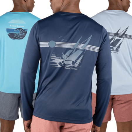 3-Pack: Men's Tailor Vintage UPF 50+ Sun Shirts (Waves + Navy Sailboat ...