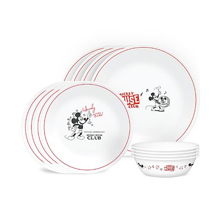 12-Piece Corelle Vitrelle Disney Mickey Mouse Glass Dinnerware Set ...