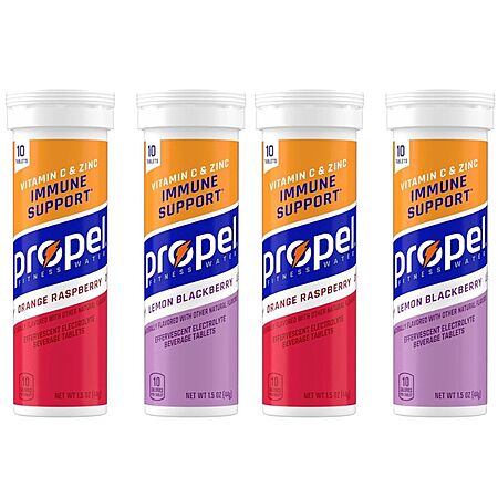 4-Pack 10-Count Propel Tablets Zero Sugar (Orange Rasperry / Lemon ...