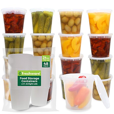 48-Count 24-Oz Freshware Food Storage Plastic Deli Containers with Lids ...