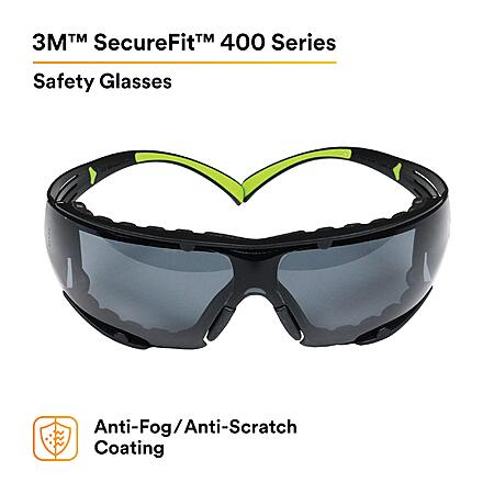 3M SecureFit 400 Safety Glasses w/ Removable Gasket & Flexible Temples ...