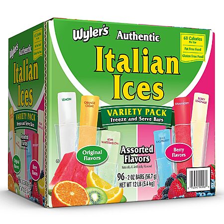 96-Count 2-Oz Wyler's Authentic Italian Ices Freezer Bars (6 Assorted ...