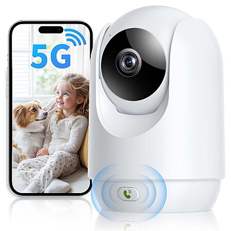 Wireless Indoor Camera w/ 5G&2.4G WiFi, One-Click Call, Motion Tracking ...