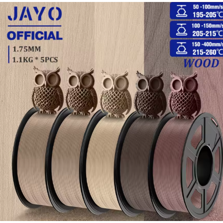 5-Pack 1.1kg JAYO Wood PLA 1.75mm 3D Printer Filament Rolls (15% Wood ...