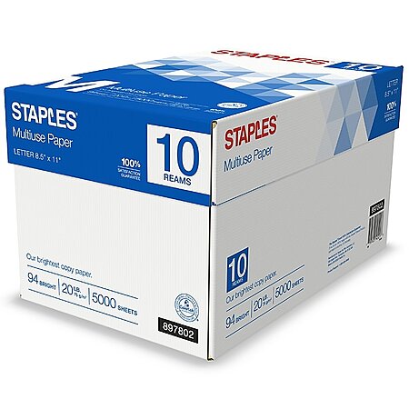 Staples Multiuse Copy Paper $37.99 for 10-ream case After code Limit 3 ...