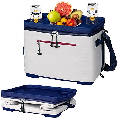 40-Can Insulated Collapsible Cooler Box w/ Hard Inserts & 4 Cup Holders ...