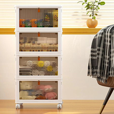 4-Tier Okenten 92-Quart Rolling Wheeled Stackable Folding Plastic ...