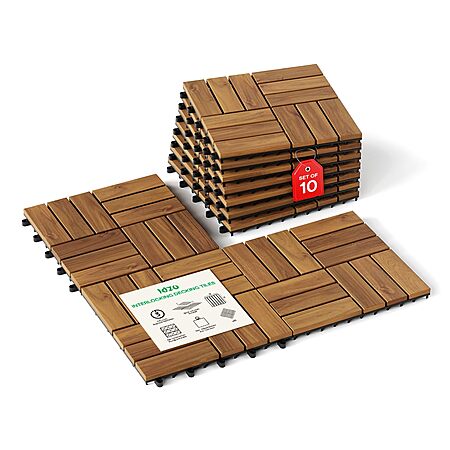 10-Piece Idzo 9.6 Square Feet Waterproof Acacia Interlocking Deck Tiles ...