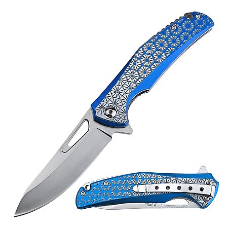 8" FEMME FATALE Satin Drop Point Blade Folding Pocket Knife (Blue) $7. ...