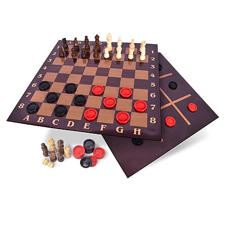 3-in-1 Elbow Room Games Chess, Checkers & Tic Tac Toe Reversible Board ...