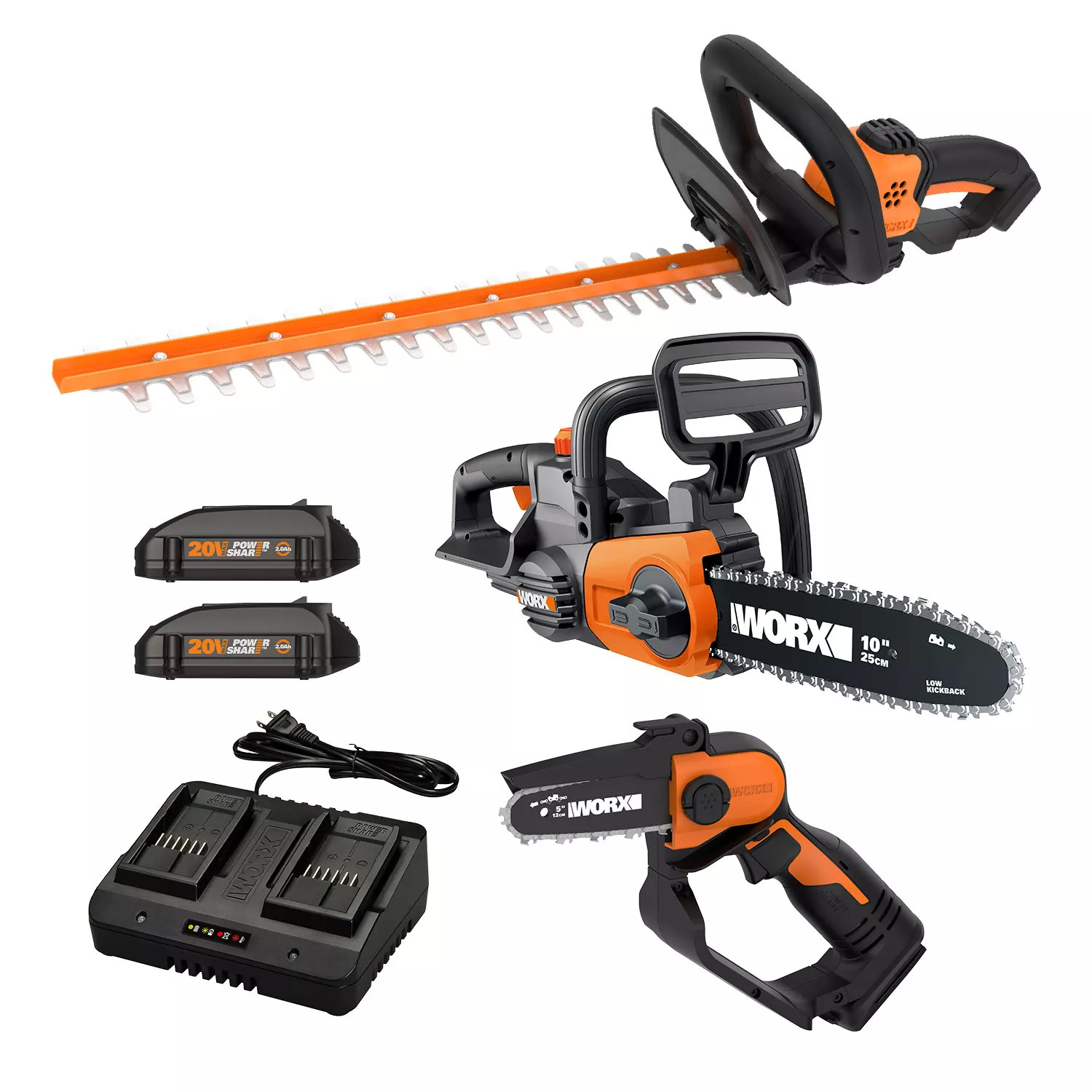Worx 20V Sams Club Combo- 10" Chainsaw 5" Pruning Saw and 22" Trimmer ...