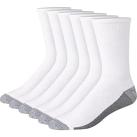 6-Pack Hanes Men's Max Cushioned Crew Socks (White/Grey Foot Bottom ...