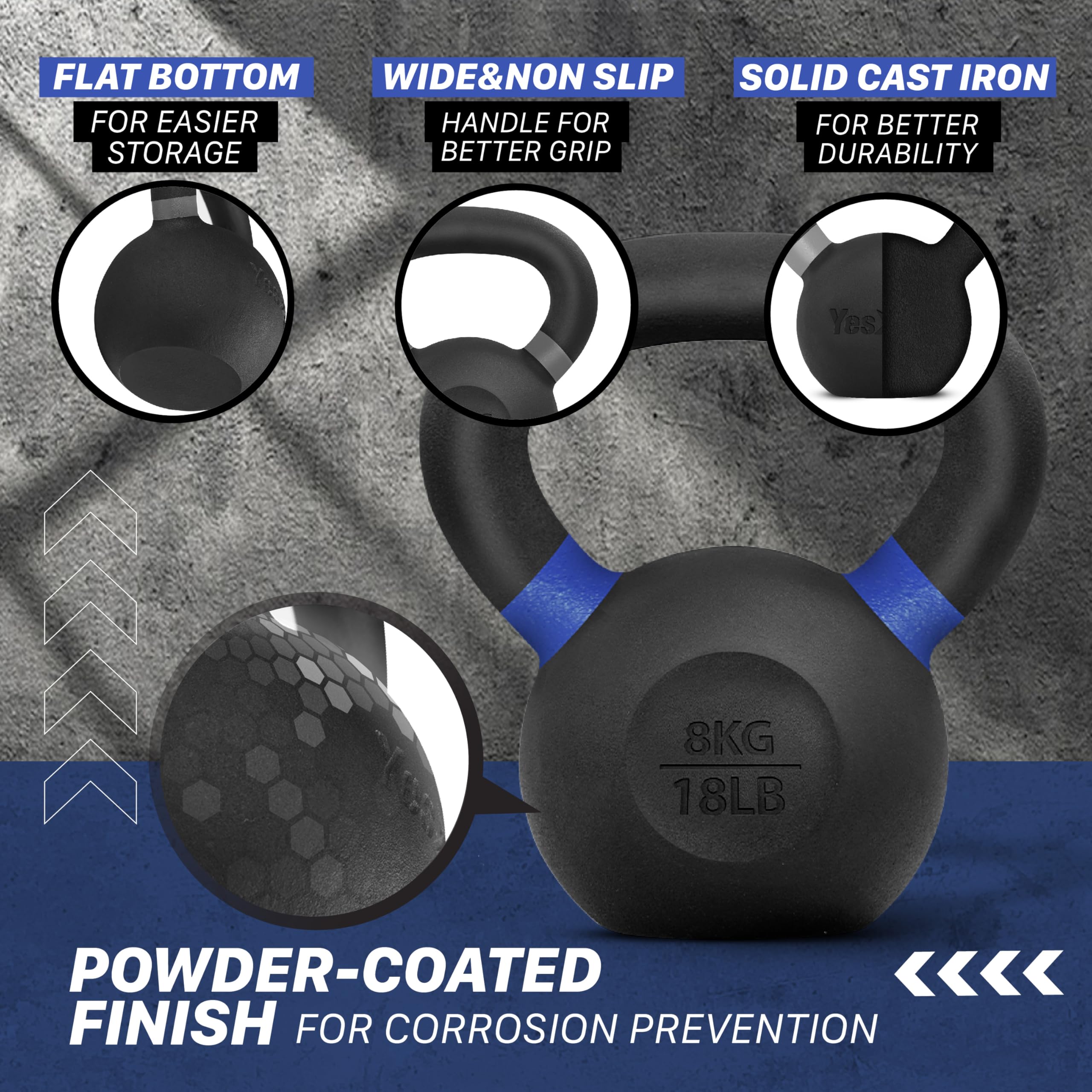 Yes4All Kettlebell Weights Cast Iron/Kettlebells Powder Coated - $18LB for $18.59 at Amazon