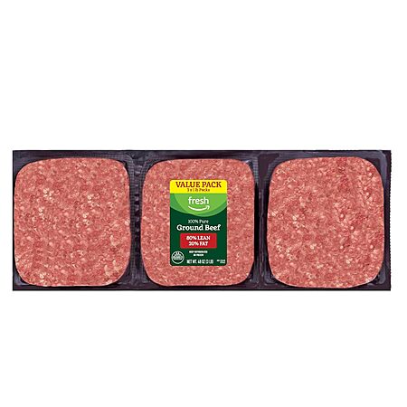 Amazon Fresh B&M PICK UP Ground Beef 80% Lean/20% Fat, 3 lb, Pack of 3 ...