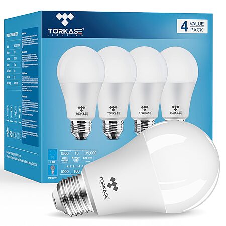Torkase A19 LED Bulbs 100W Equivalent, 13W 1500 Lumens Very Bright and Energy Saving, Non ...