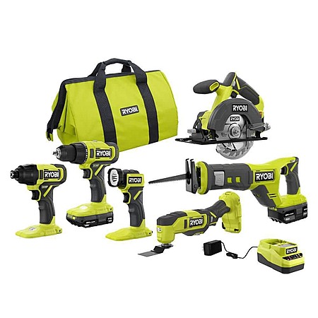 6-Tool RYOBI ONE+ 18V Cordless Combo Kit w/ 1.5Ah + 4.0Ah Batteries ...