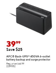 At Staples - APC® Back-UPS 450VA 6-outlet battery backup and surge ...