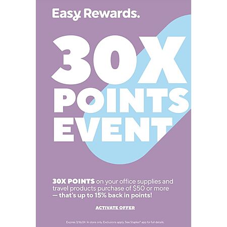 At Staples 30X points back in rewards from 3/3-3/16 - Includes Apple ...