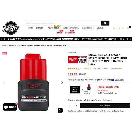 Milwaukee 48-11-2425 M12™ REDLITHIUM™ HIGH OUTPUT™ CP2.5 Battery Pack ...