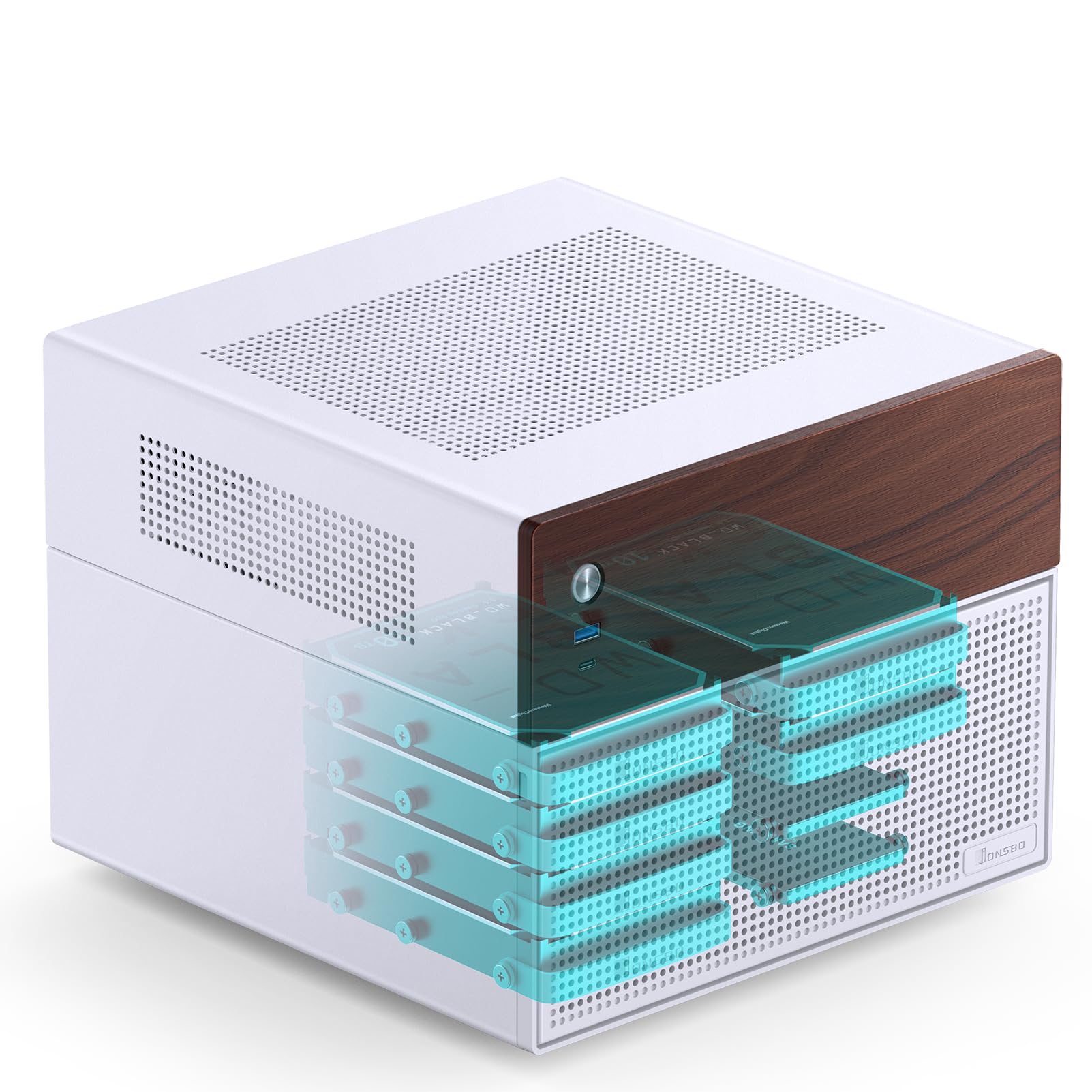 JONSBO N4 White or Black NAS Pc Case, Walnut Wood, 8-Drive Bay/6 * 3.5 ...