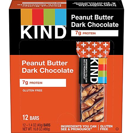 12-Count 1.4oz KIND Nut Bars (Peanut Butter Dark Chocolate) $6.99 ...