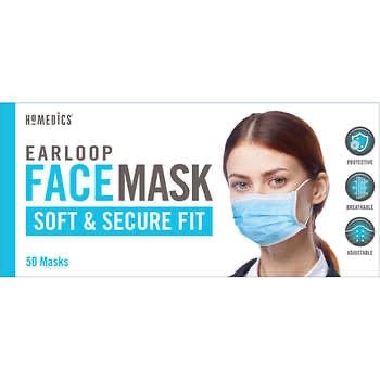 Costco: HoMedics Earloop Style General Use Face Mask, 50 Blue ...