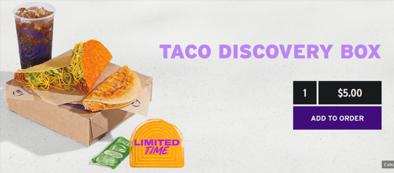 Participating Taco Bell Restaurants: Taco Discovery Box $5 (Tuesdays ...