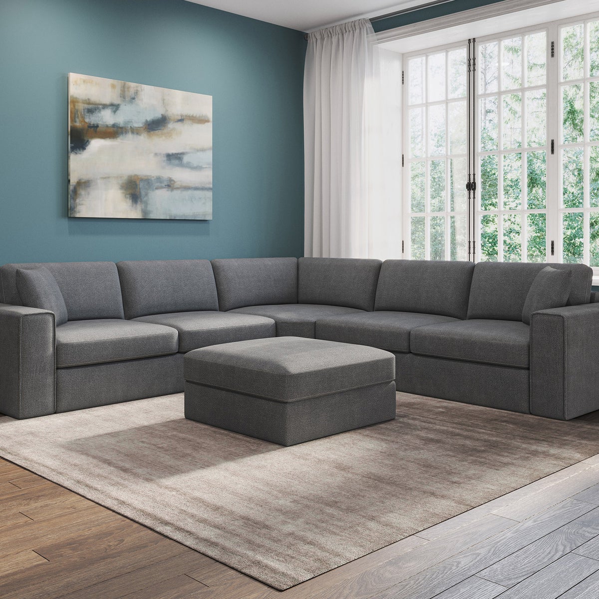 Thomasville Bryden Fabric Sectional with Storage Seats and Ottoman ...