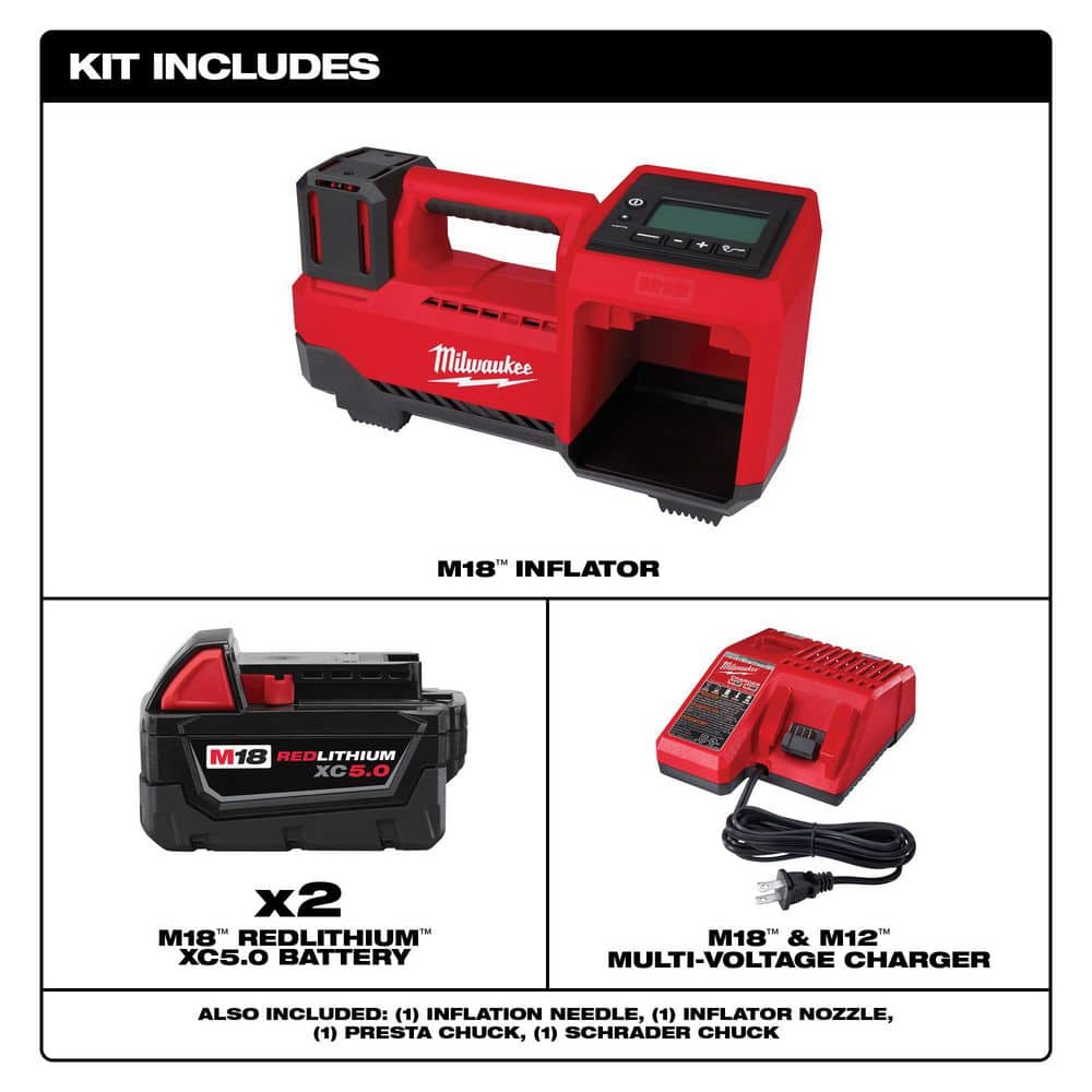 Milwaukee M18 18-Volt Li-Ion Cordless Inflator w/ 2x 5.0Ah Batteries ...