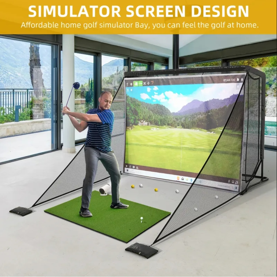 10x7ft golf hitting cage with Steel Frame Practice Net with Simulator ...