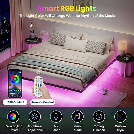 Lusimo Floating Bed Frame w/ RGB LED Light: King $99.99 + Free Shipping