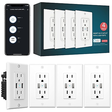 4 Pack - Smart Outlet with USB 15 Amp In-Wall Electrical Outlet $64.99 ...