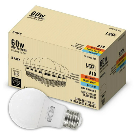 8-Count 60-Watt Equivalent A19 Non-Dimmable LED Light Bulb (Adjustable ...
