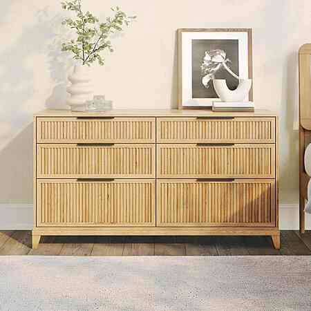 56" Welwick Designs 6-Drawer Solid Wood Transitional Reeded Dresser ...