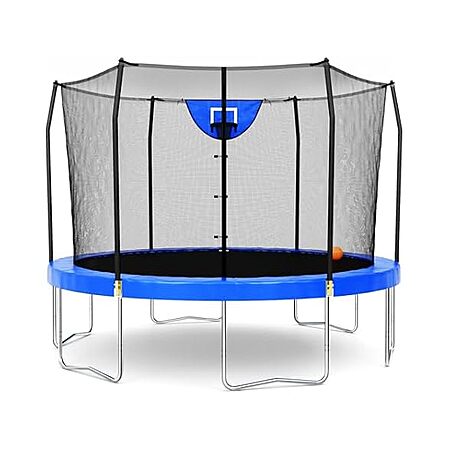 12' Skywalker Jump N' Dunk Round Outdoor Trampoline w/ Net, Trampoline ...