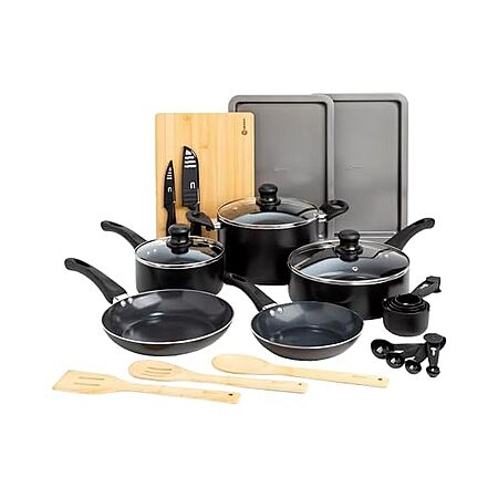 26-Piece Ecolution Easy Clean Ceramic Nonstick Cookware Set (Black) $39 ...