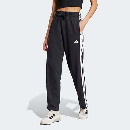 adidas Women's Essentials 3-Stripes Open Hem French Terry Pants (Black ...