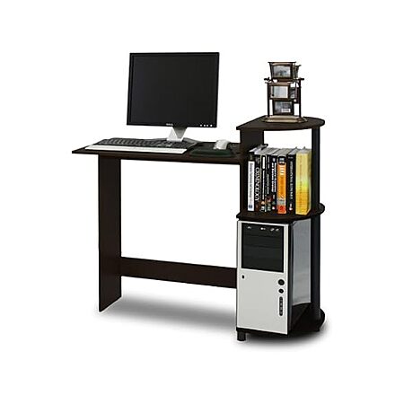 Furinno Compact Computer Desk w/ Shelves & Round Side (Espresso/Black ...