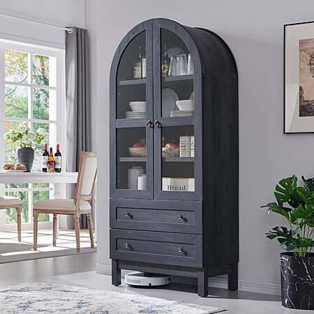 71" SinCiDo Arched Kitchen Pantry Storage Cabinet w/ 2 Doors & 2 Large ...