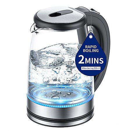 kemzez Electric 2L 1500W Glass Tea Kettle (Black & Silver) $22.99 ...