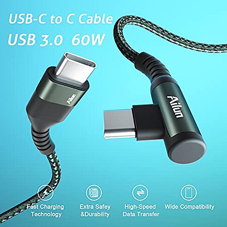 Ailun USB C Cable Right Angle 90 Degree Elbow USB C to C 60W PD Fast ...
