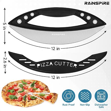 $3 Rainspire 12" Pizza Cutter Rocker Blade Stainless Steel Pizza Rocker ...