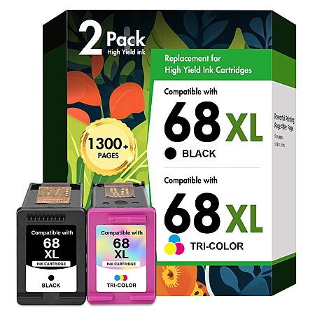68 6155e 6555e 68XL 68e Ink Cartridges Black Color Combo Pack for HP (2 ...