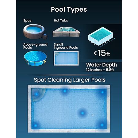 KOKIDO Cordless Handheld Pool Vacuum for Above Ground Pool, with 6ft ...