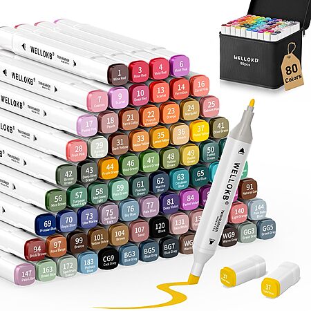 [S&S] WELLOKB Alcohol Markers Set, 80 colors Alcohol Based Dual Tip ...