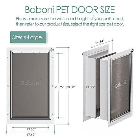 Baboni Pet Door for Wall, Steel Frame and Telescoping Tunnel, Aluminum ...
