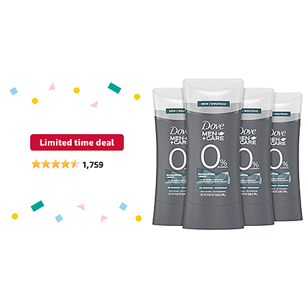 Limited-time deal: Dove Men+Care 0% Deodorant Stick for Men Aluminum ...