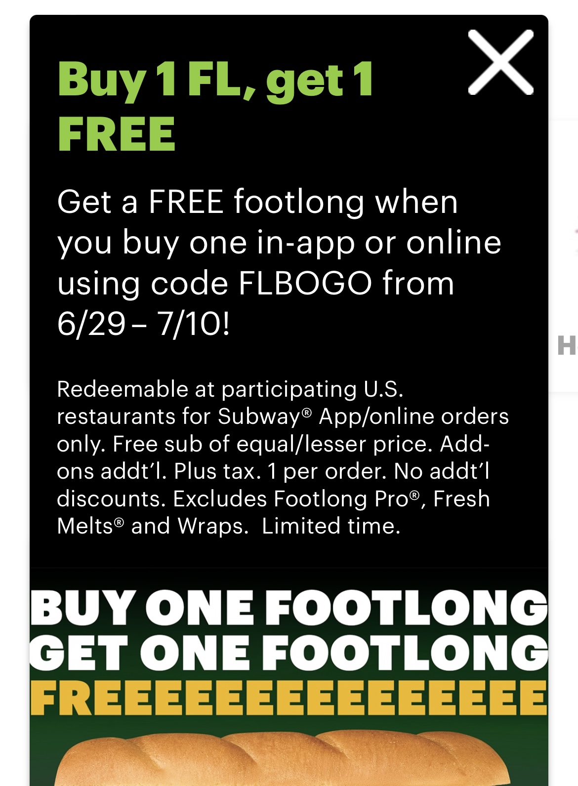 Select Subway Restaurants: Buy One Footlong Sub, Get One Footlong Sub ...