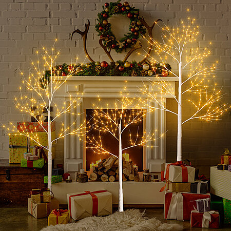 3 Piece Artificial Christmas Lighted Tree Set (4Ft & 5Ft & 6Ft) Warm ...